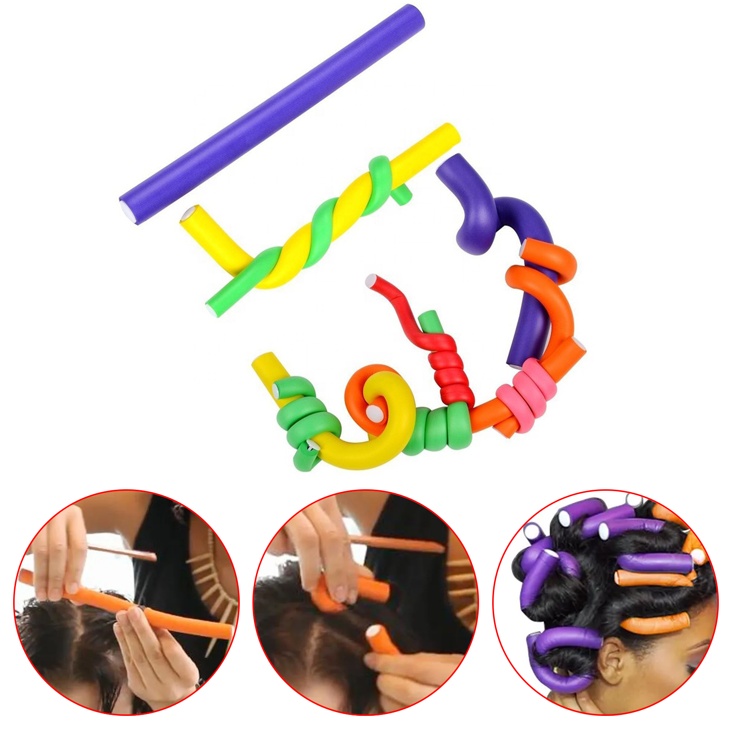 42pieces Pack Hair Rollers Flexible Curling Rods Set No Heat heatless ...