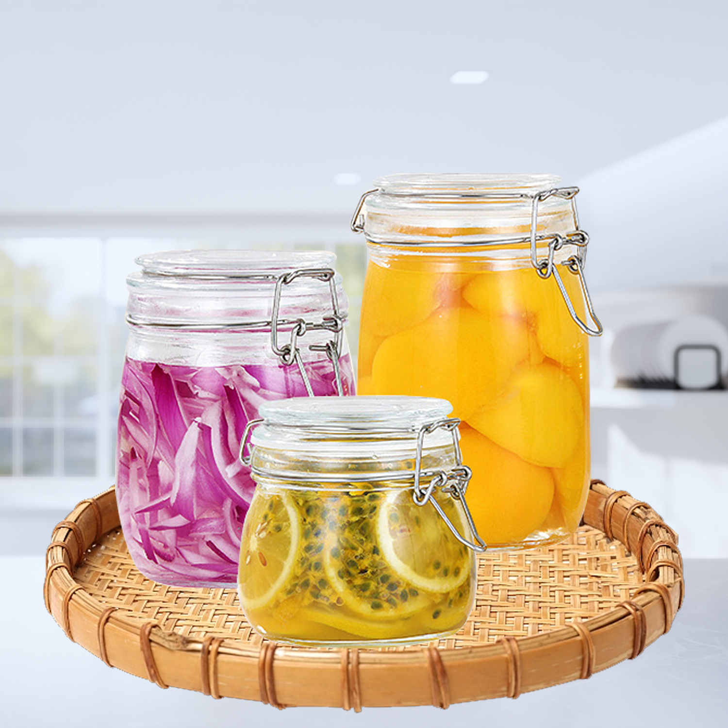 Airtight Lock Lid Glass Jar Food Bottle Round Airtight Storage Glass ...