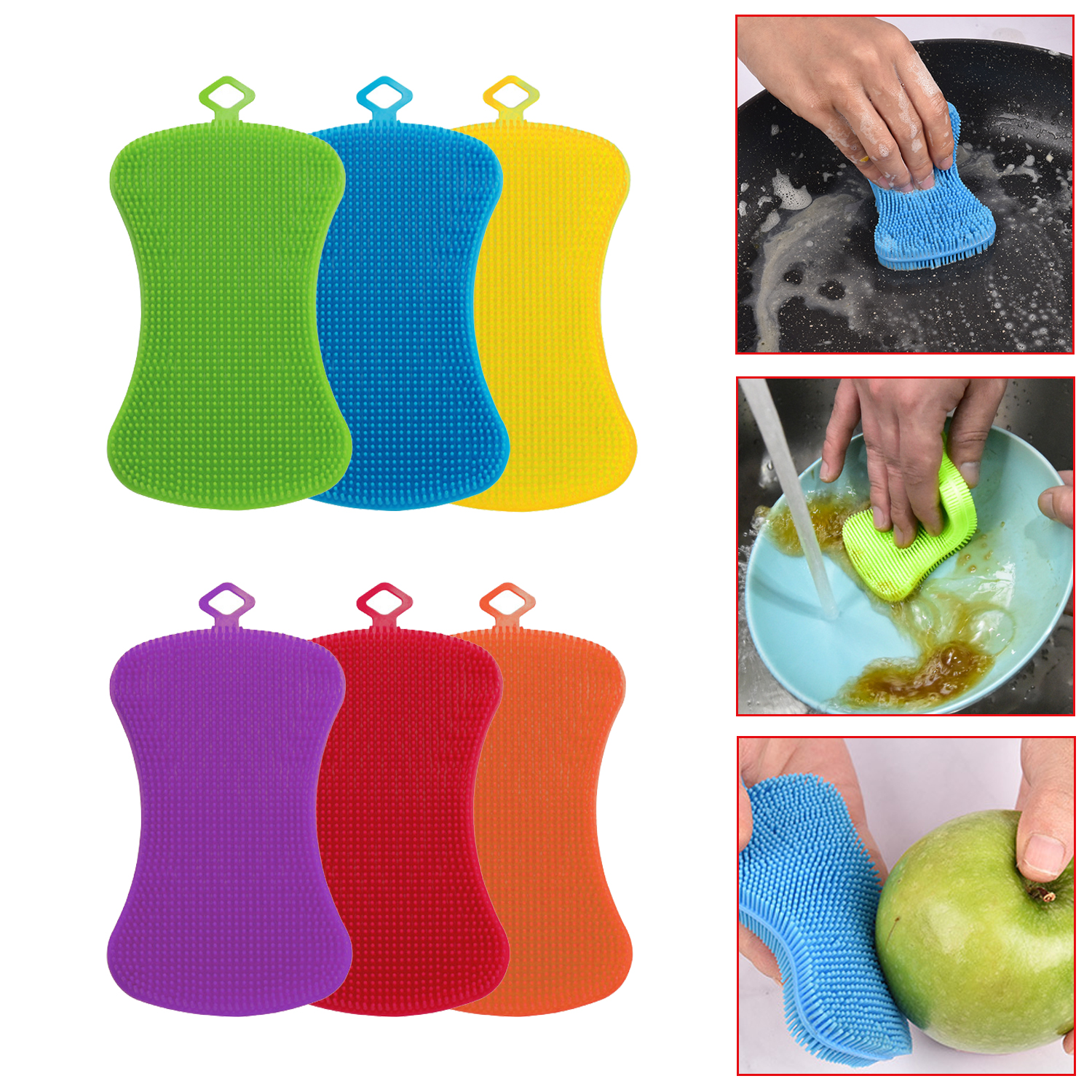 Silicone dish wash clean sponge Silicone Scrubber Dish Brush Pad Double ...