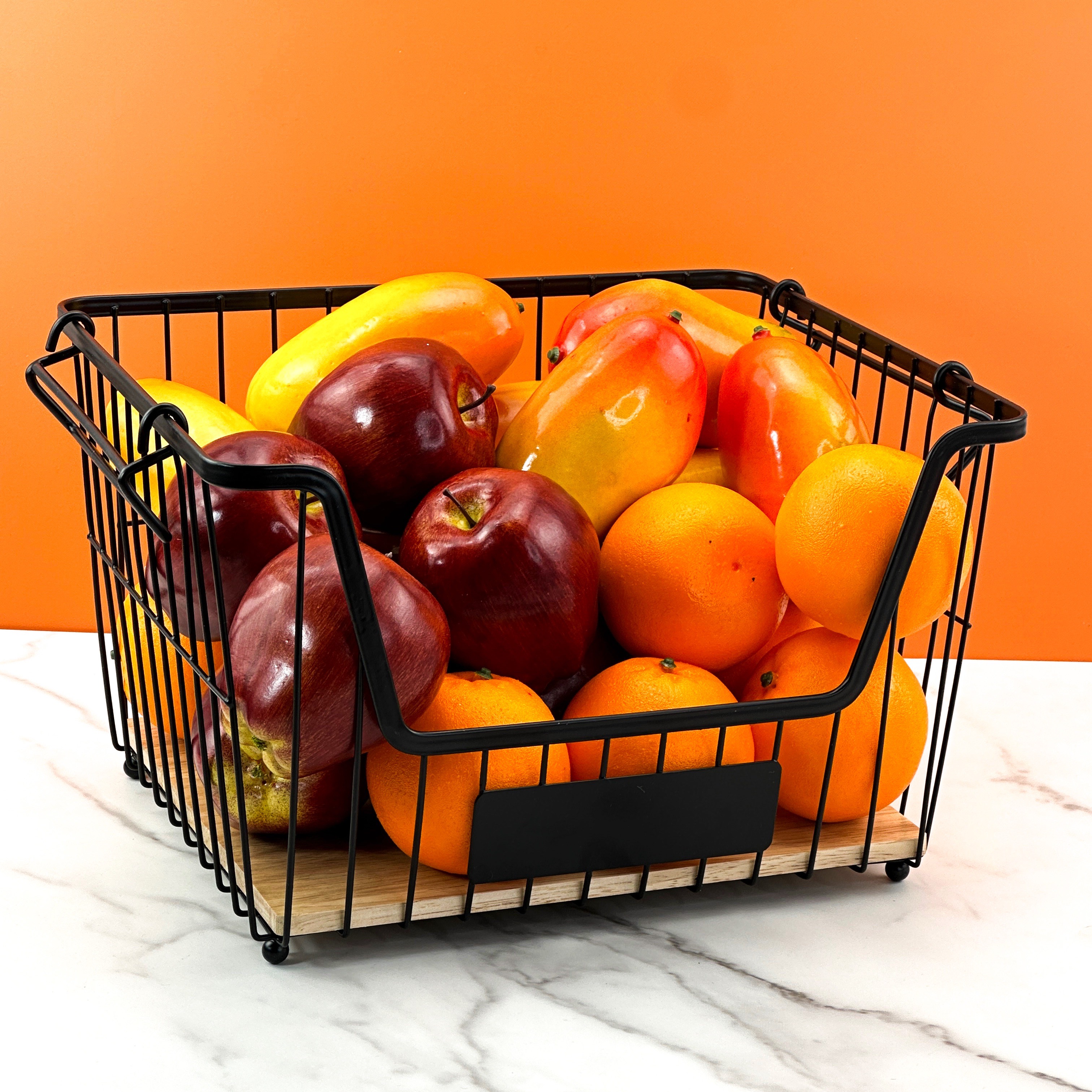 Metal Storage Basket with Wood Base,Rectangle Decorative Basket for ...