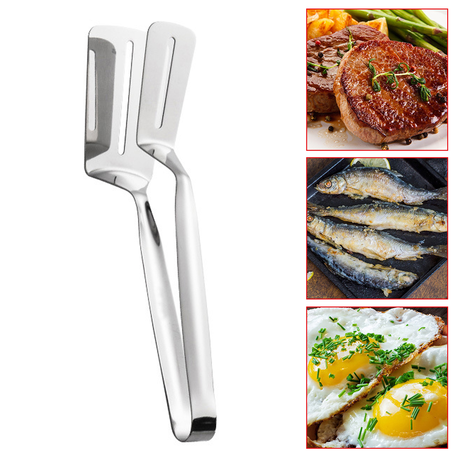Stainless Steel Barbecue Tongs Roast Fish Fried Steak Shovel Bread Meat ...