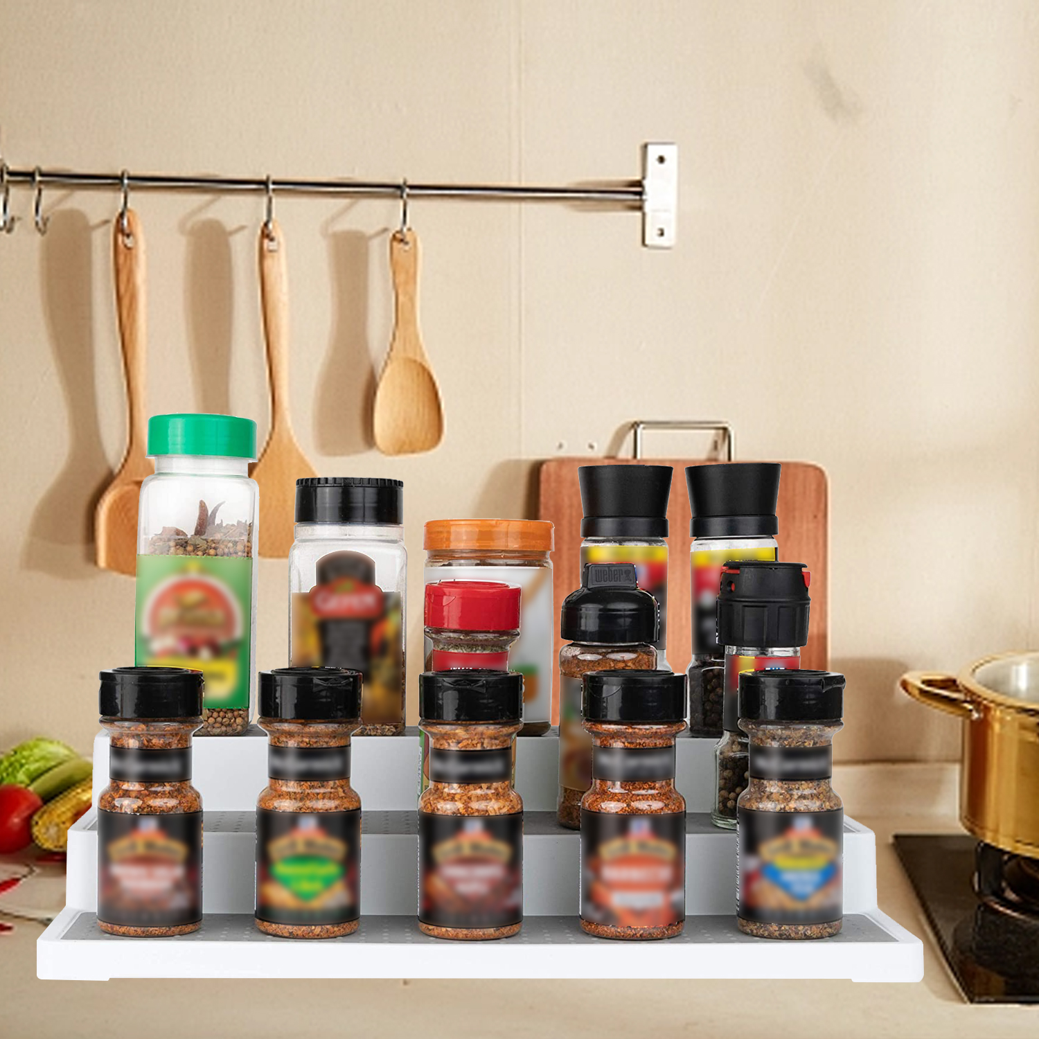 Ladder Shape Spice Rack Portable Three-layer Seasoning Storage Holder ...