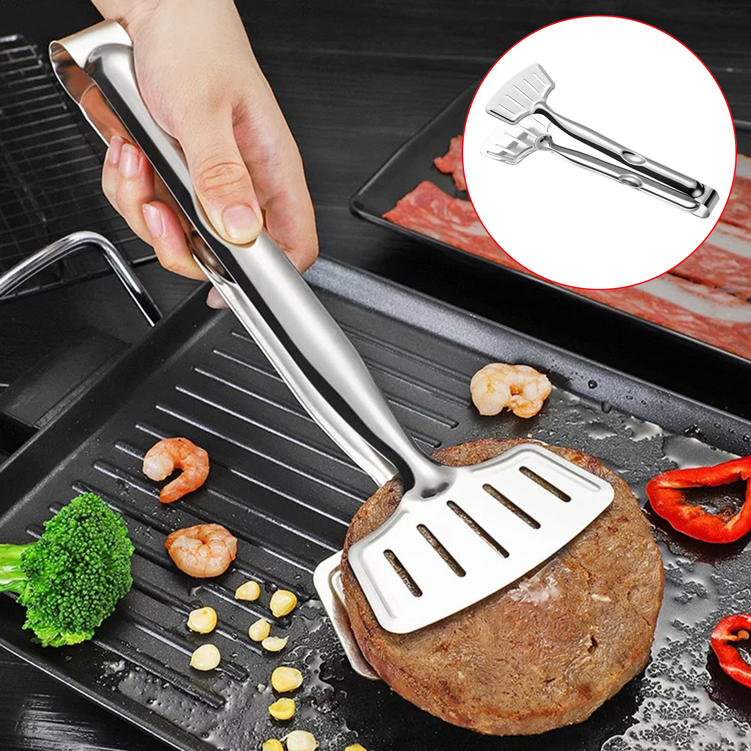 Stainless Steel Roast Fish BBQ Tong Bread Meat Clip Kitchen Cooking ...