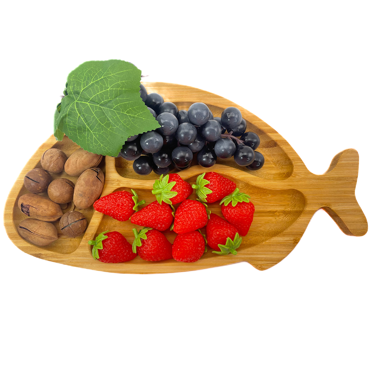 Bamboo Fish Shape Fruit Nuts Pistachio Snack Bowl Tray Food Serving ...