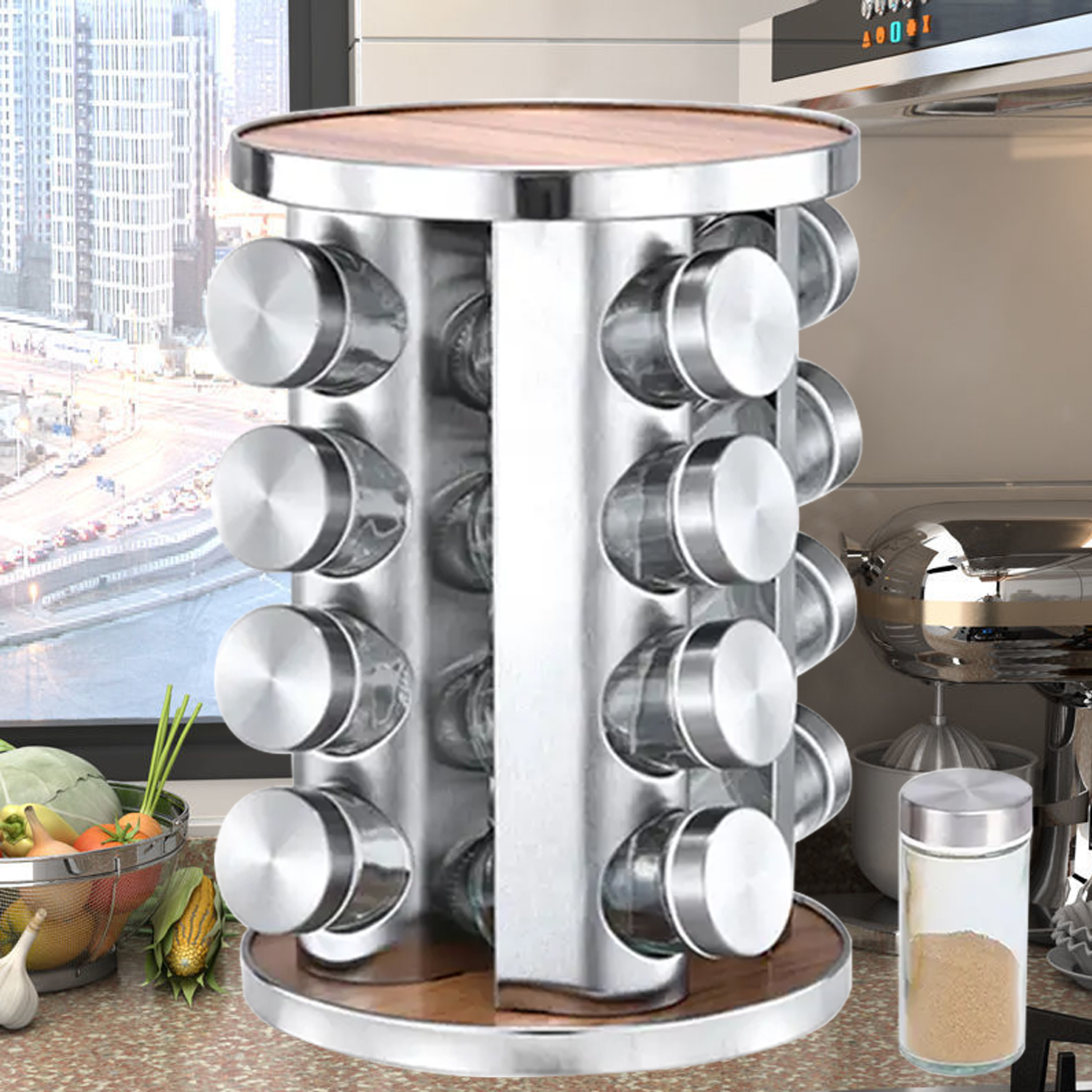 Circular Rotatable Spice Bottle Rack Stainless Steel Kitchen ...