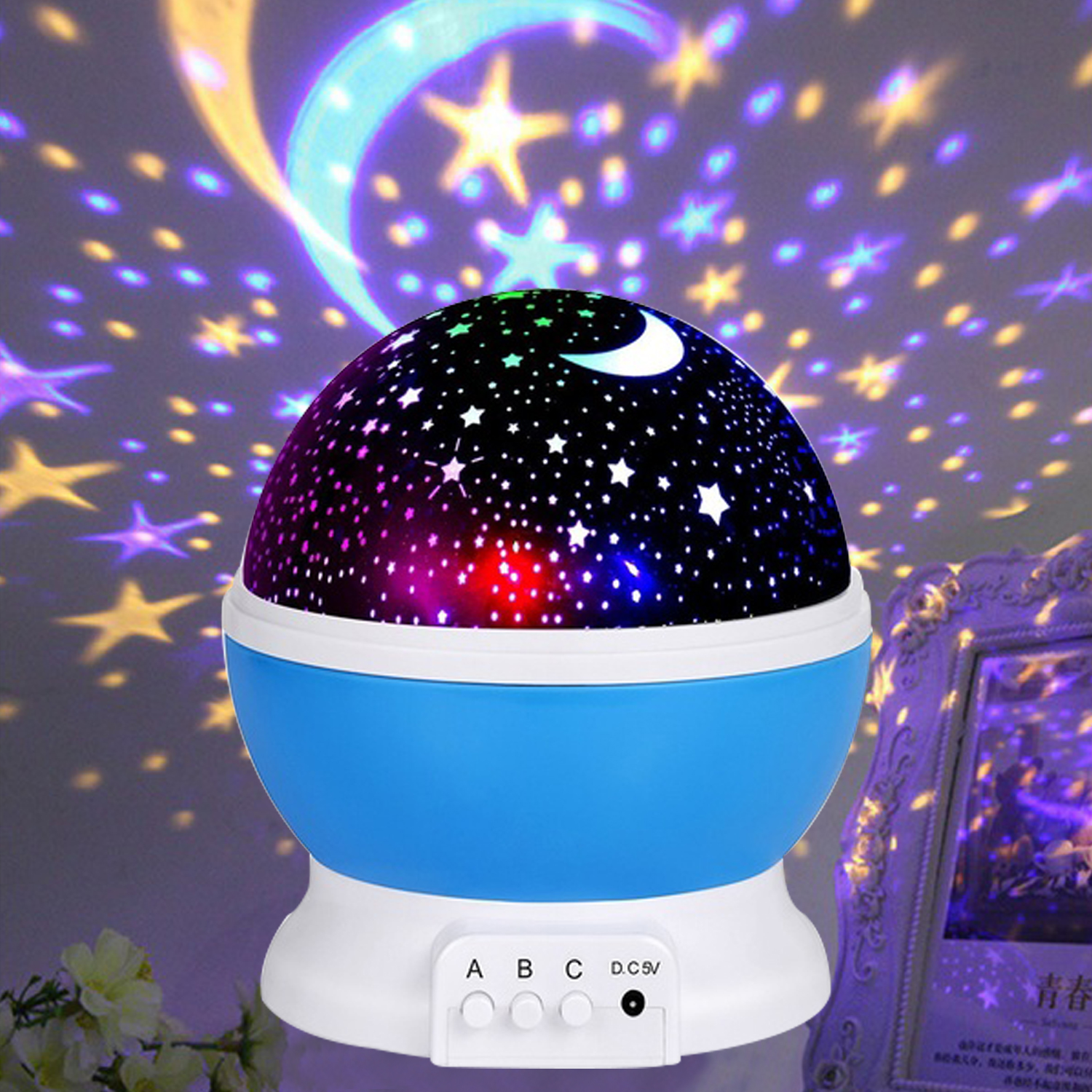 Led Rotating Projector Moon Starry Sky Night Light Battery Operated ...